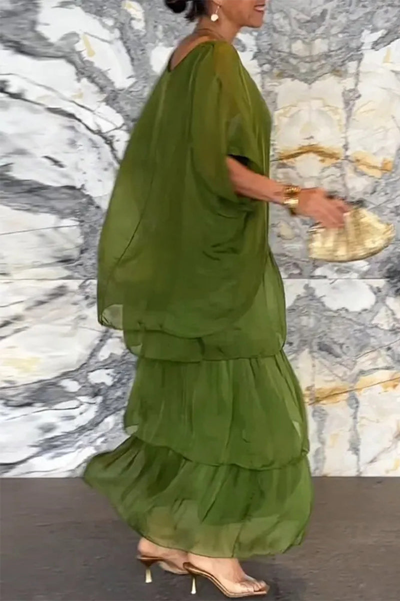 Elegant Solid Flounce O Neck A Line Dresses – mamymarket.com