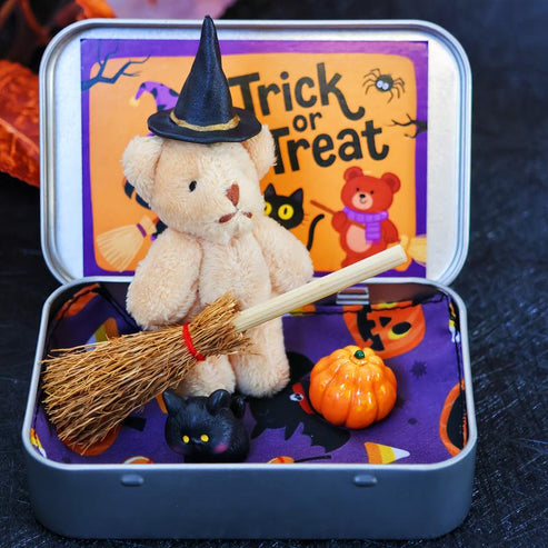 🎃🧸Cute Halloween Teddy Bear in a Box with wizard hat, Blanket, Broom ...