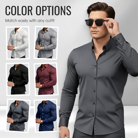 Men's Solid Color Lapel Long Sleeve Button-Down Shirts – mamymarket.com
